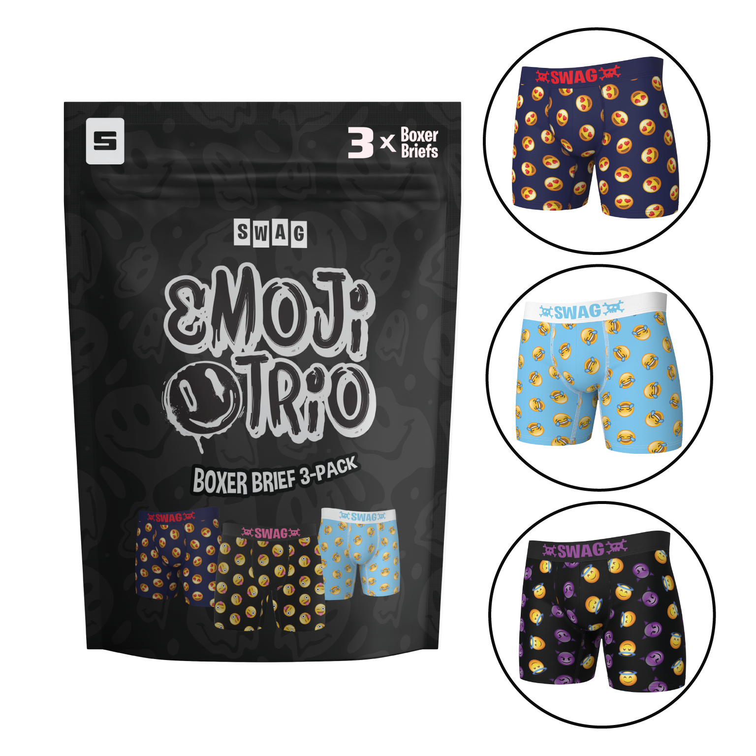 SWAG Emoji Trio Boxer Brief 3-Pack – SWAG Boxers